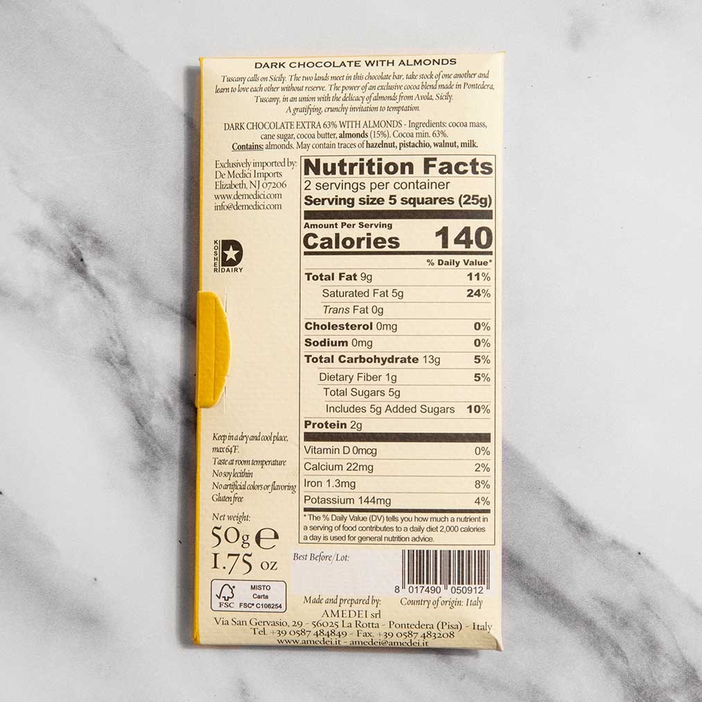 Dark Chocolate Bar with Sicilian Almonds (Mandorle) – igourmet