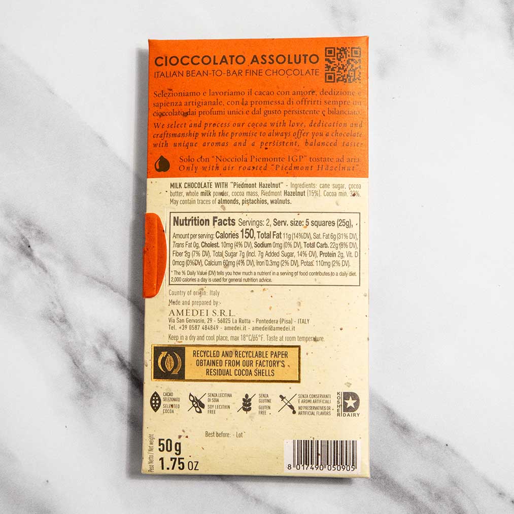 Toscano Nocciola - Milk Chocolate Bar with IGP Piemonte Hazelnuts ...