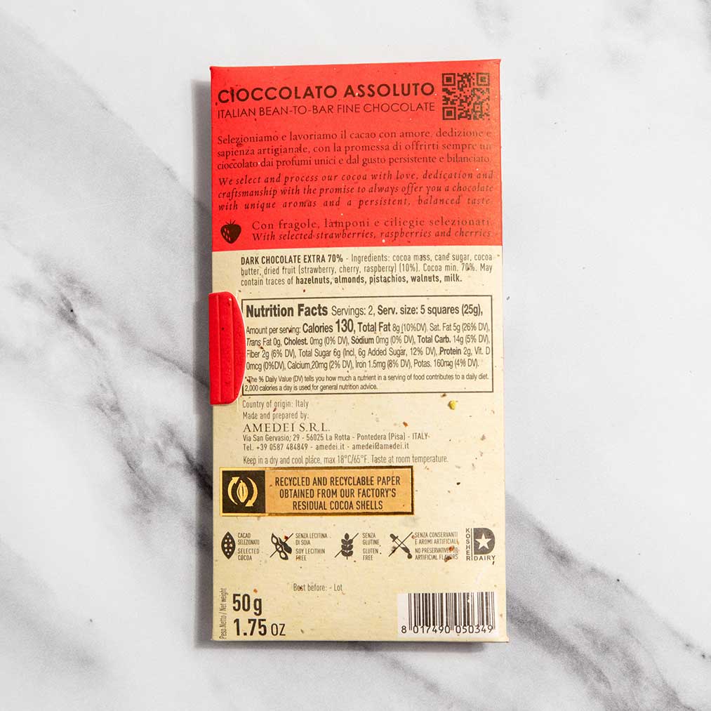 Toscano Frutti Rossi - 70% Dark Chocolate Bar with Strawberries, Raspb ...