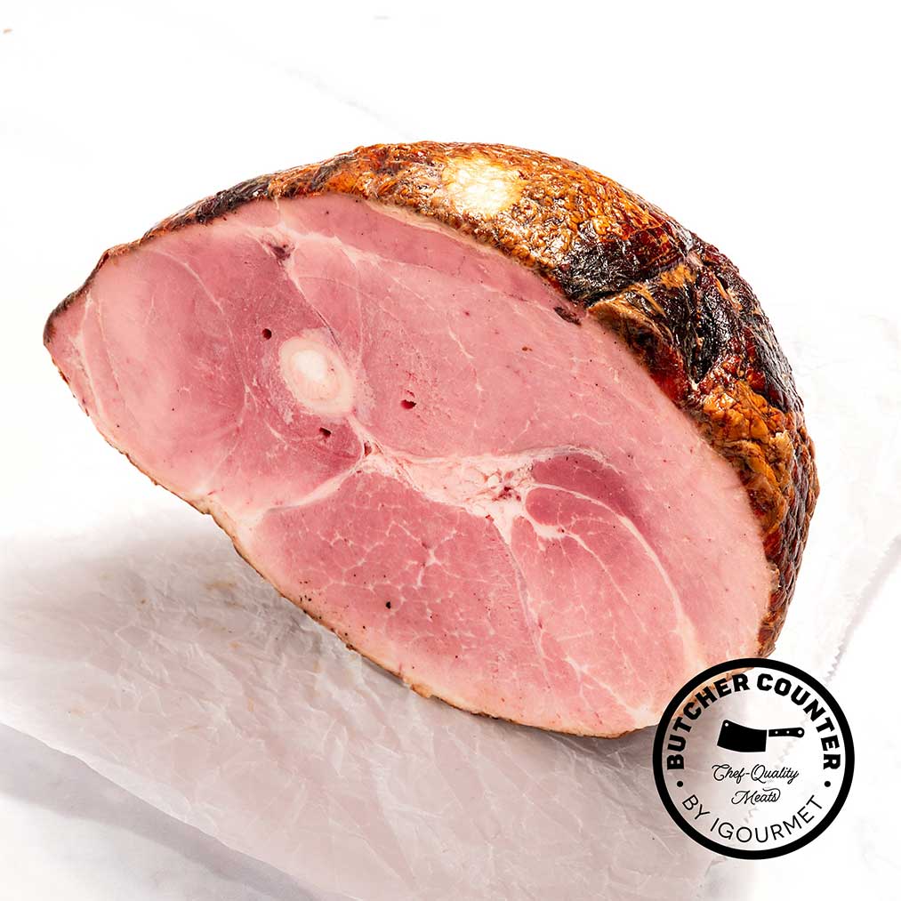 igourmet - Berkshire Pork Bone-In Uncured Hickory Smoked Ham, Half